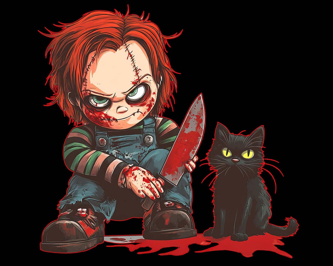 Chucky PNG Chucky and Black Cat PNG Funny Halloween PNG Halloween Cat ...