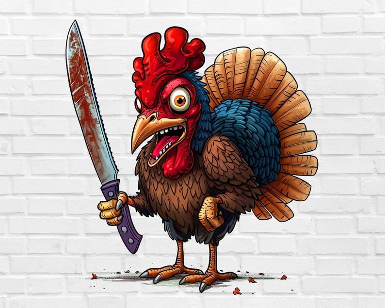 Funny Halloween PNG | Spooky Turkey With a Knife PNG | Horror Movie PNG ...