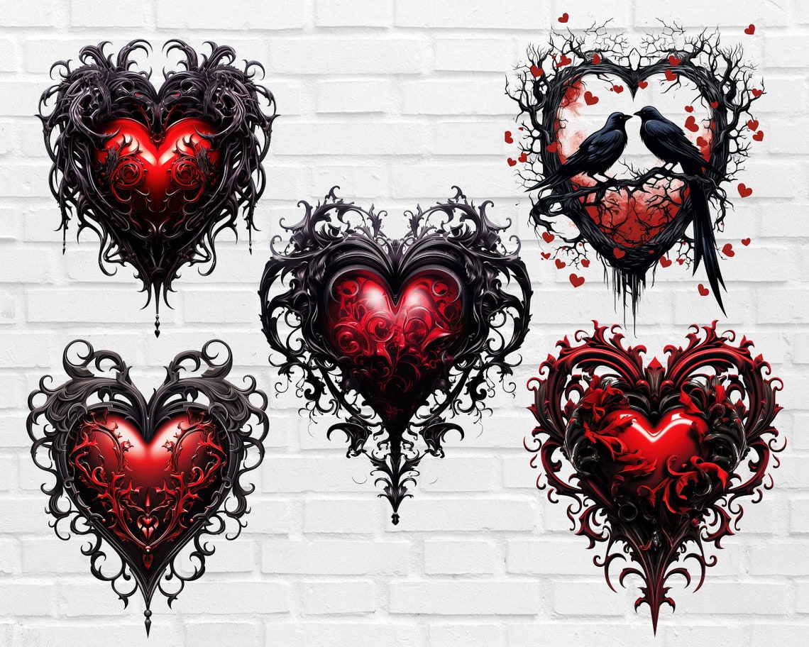 Gothic Valentines Day Hearts PNG Bundle Gothic Valentine Heart PNG ...