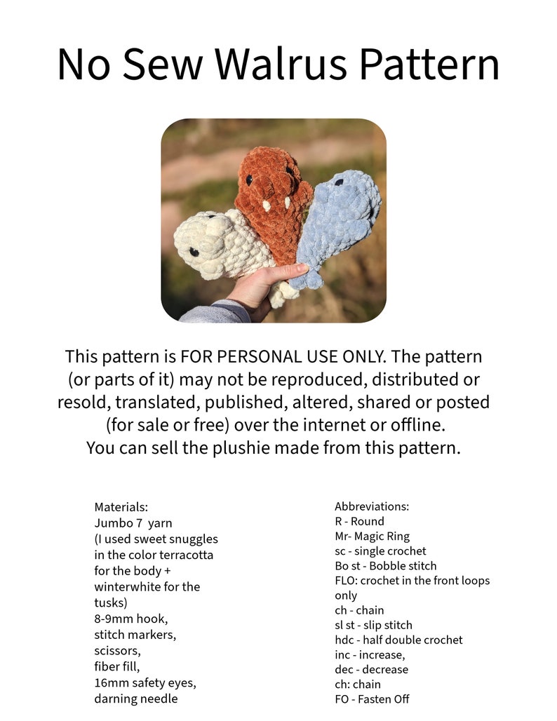 No Sew Walrus Crochet Pattern, Walrus Pattern, Crochet Pattern, Seal ...