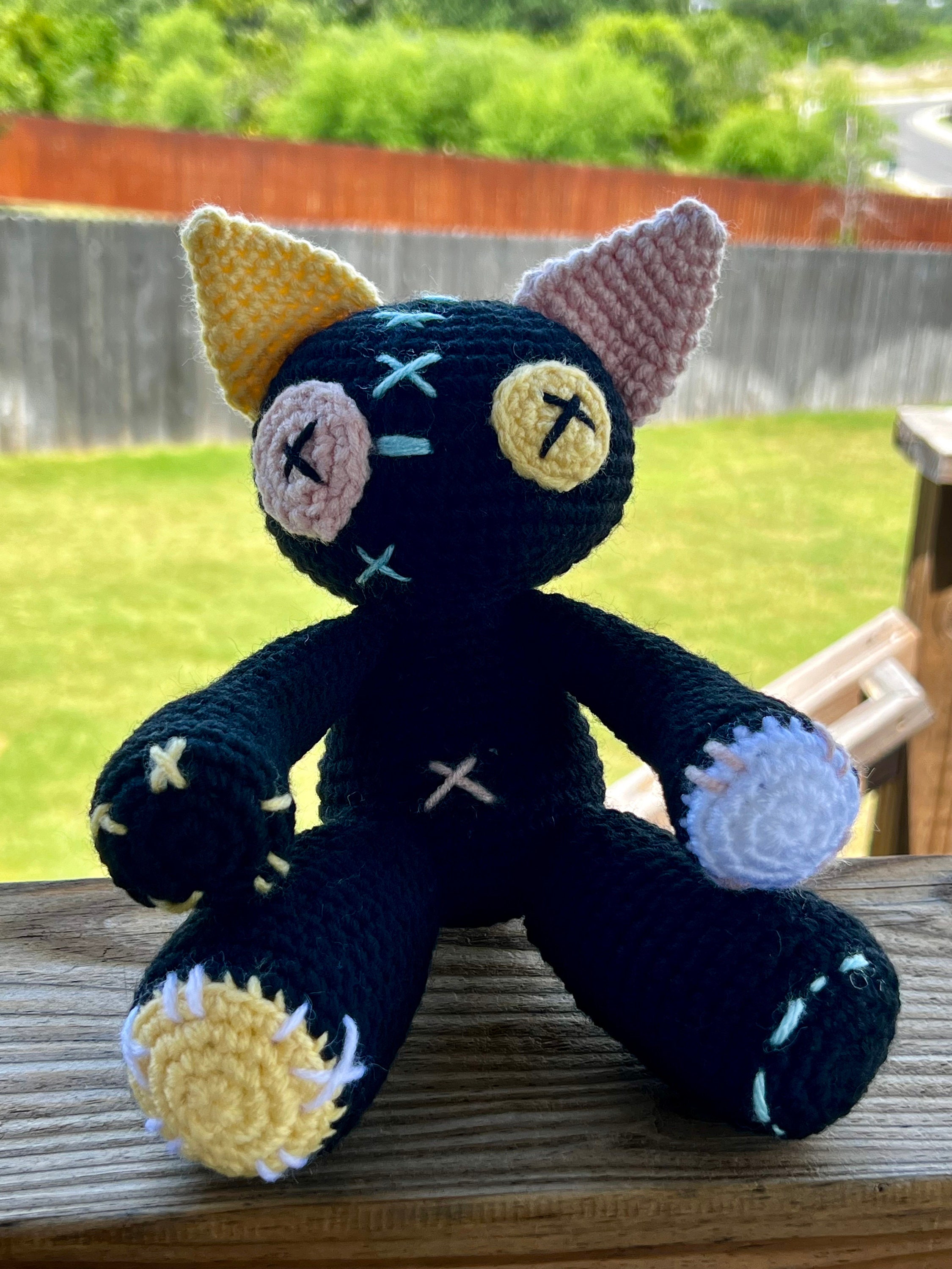 Spooky Stitched Cat Crochet Plush Gothic Amigurumi Kitty Cute