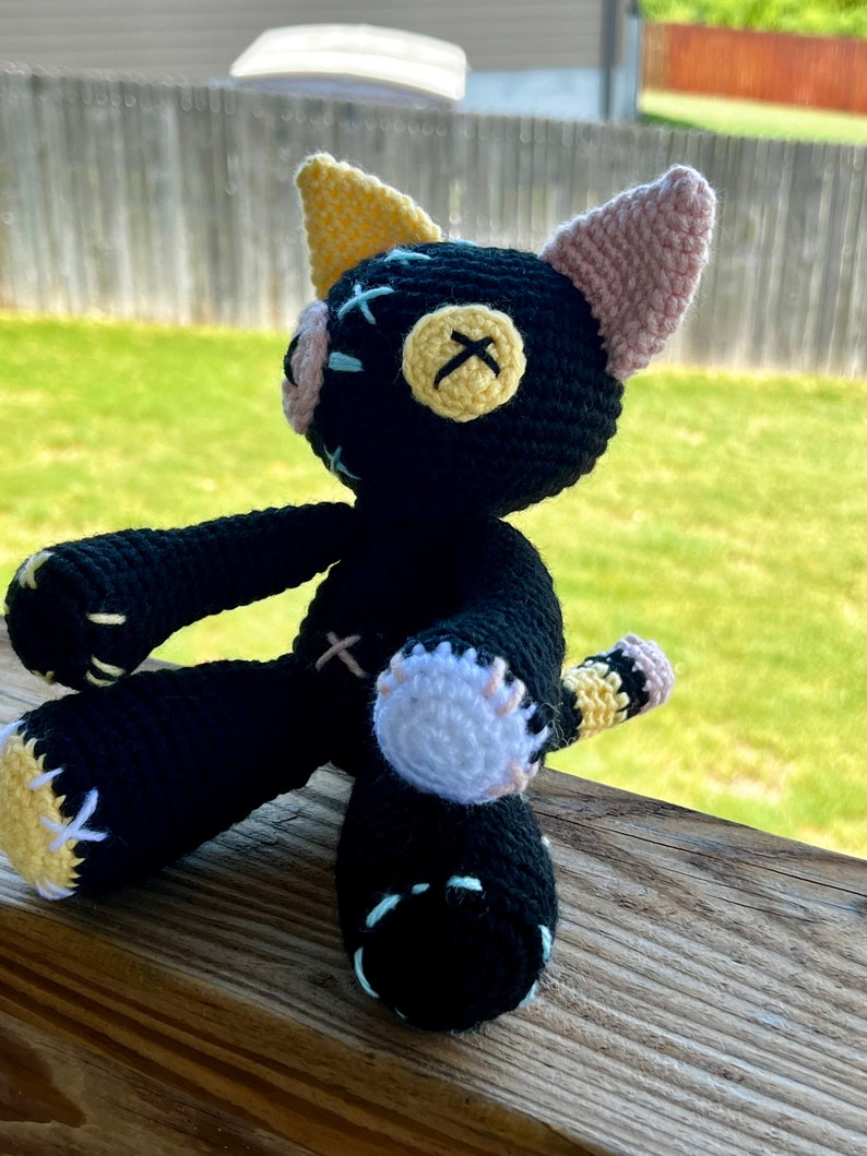 Spooky Stitched Cat Crochet Plush | Gothic Amigurumi Kitty | Cute ...