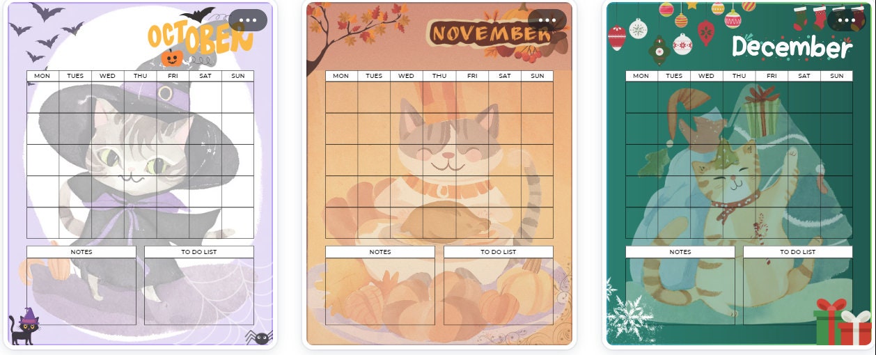 Cute Cartoon Cat Themed Daily Weekly Monthly Digital Planner, 8.5x11 ...