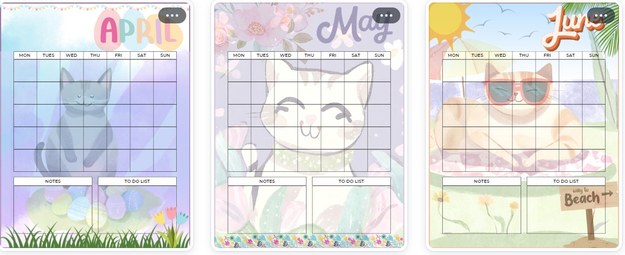 Cute Cartoon Cat Themed Daily Weekly Monthly Digital Planner, 8.5x11 ...