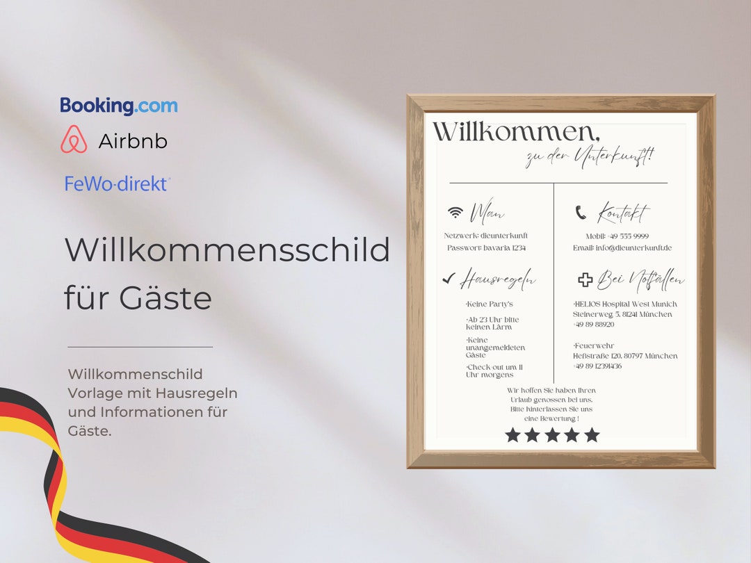 Willkommensschild für Airbnb 2024, Ferienwohnung, Gäste ...