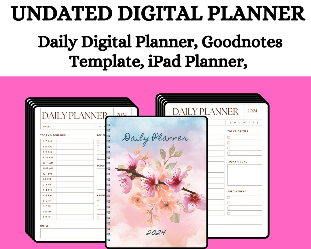 Pink and Blue Watercolor Daily Planner Digital Notebook Cover - Etsy
