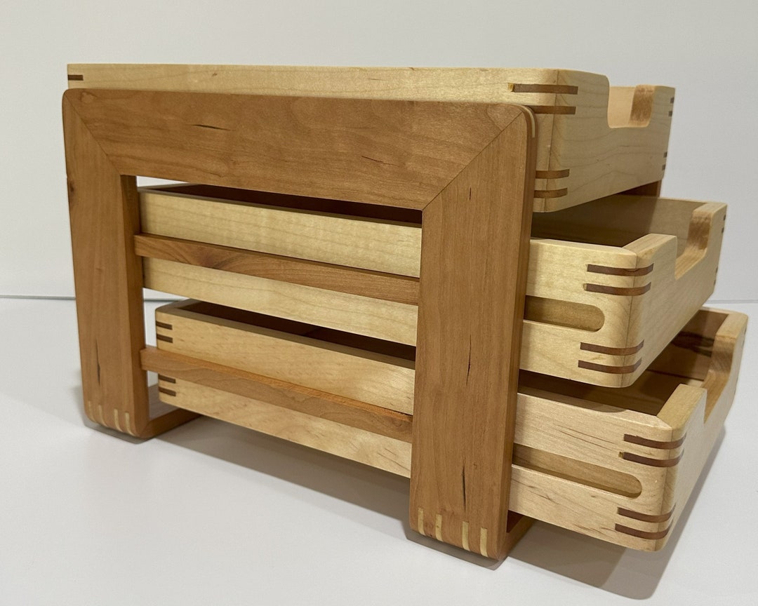 Hand Crafted 3 Tier Inbox in Walnut and Maple or Cherry and Maple - Etsy