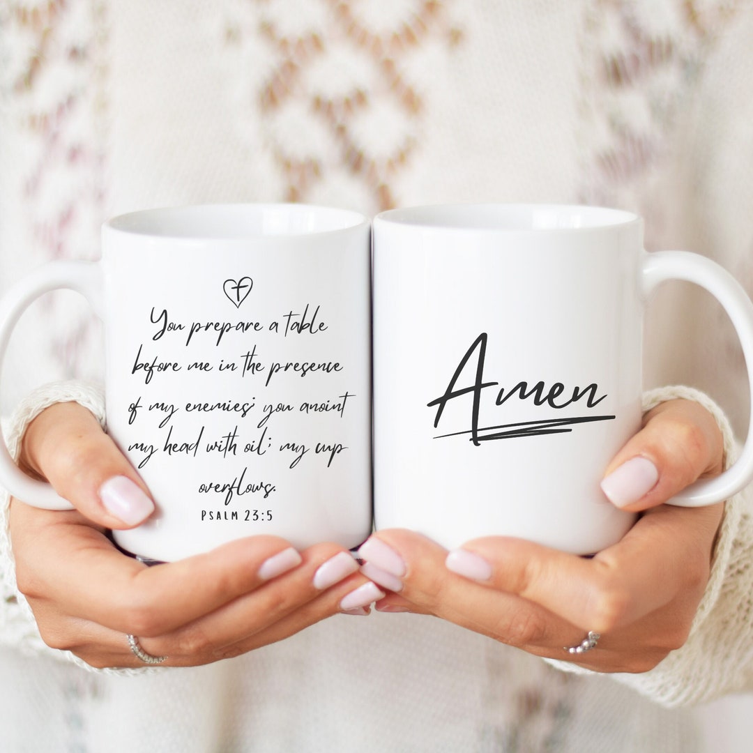 My Cup Overflows Scripture Mug, Christian Bible Calligraphy Mug, Bible ...