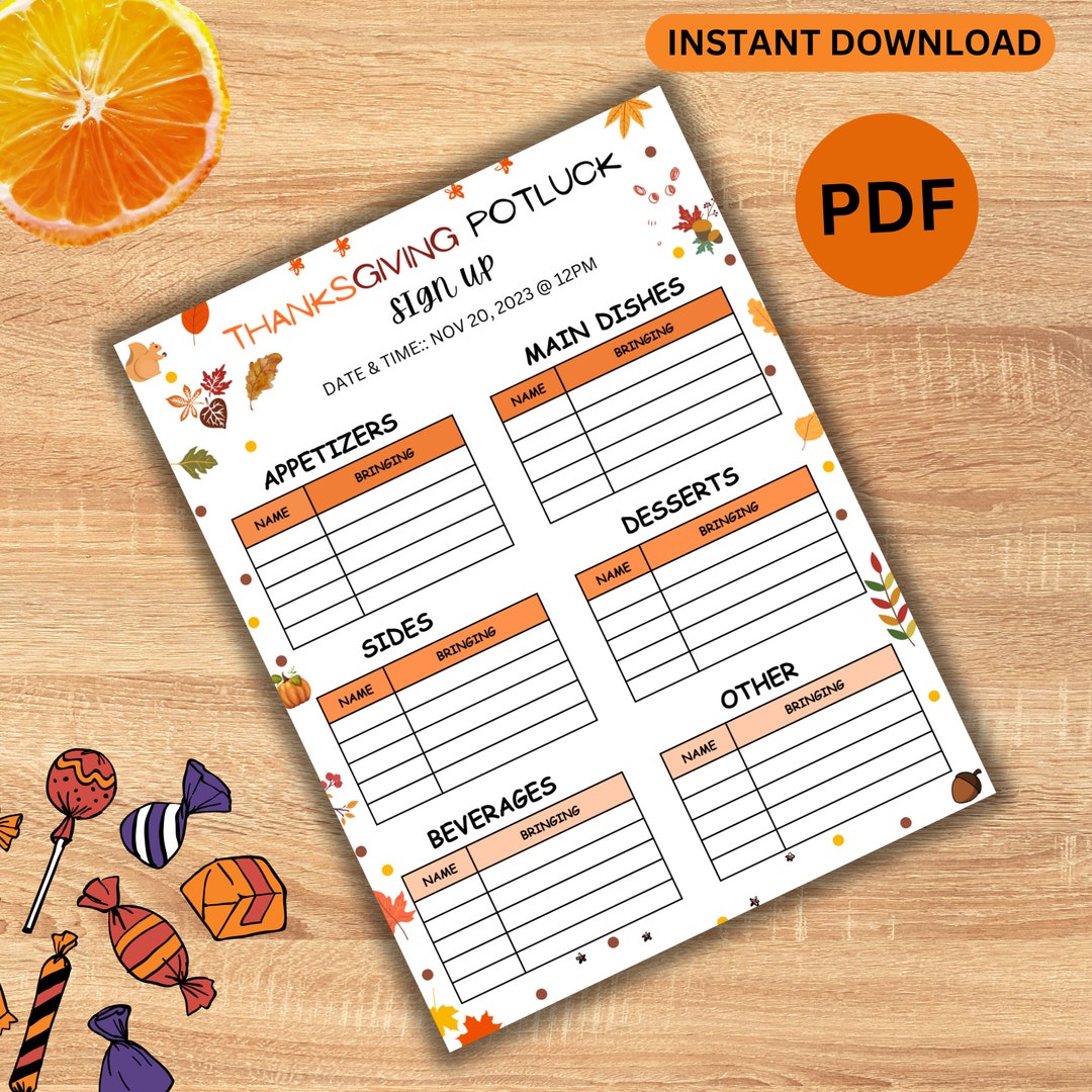 Thanksgiving Potluck Sign Up Sheet EDITABLE Friendsgiving - Etsy Portugal