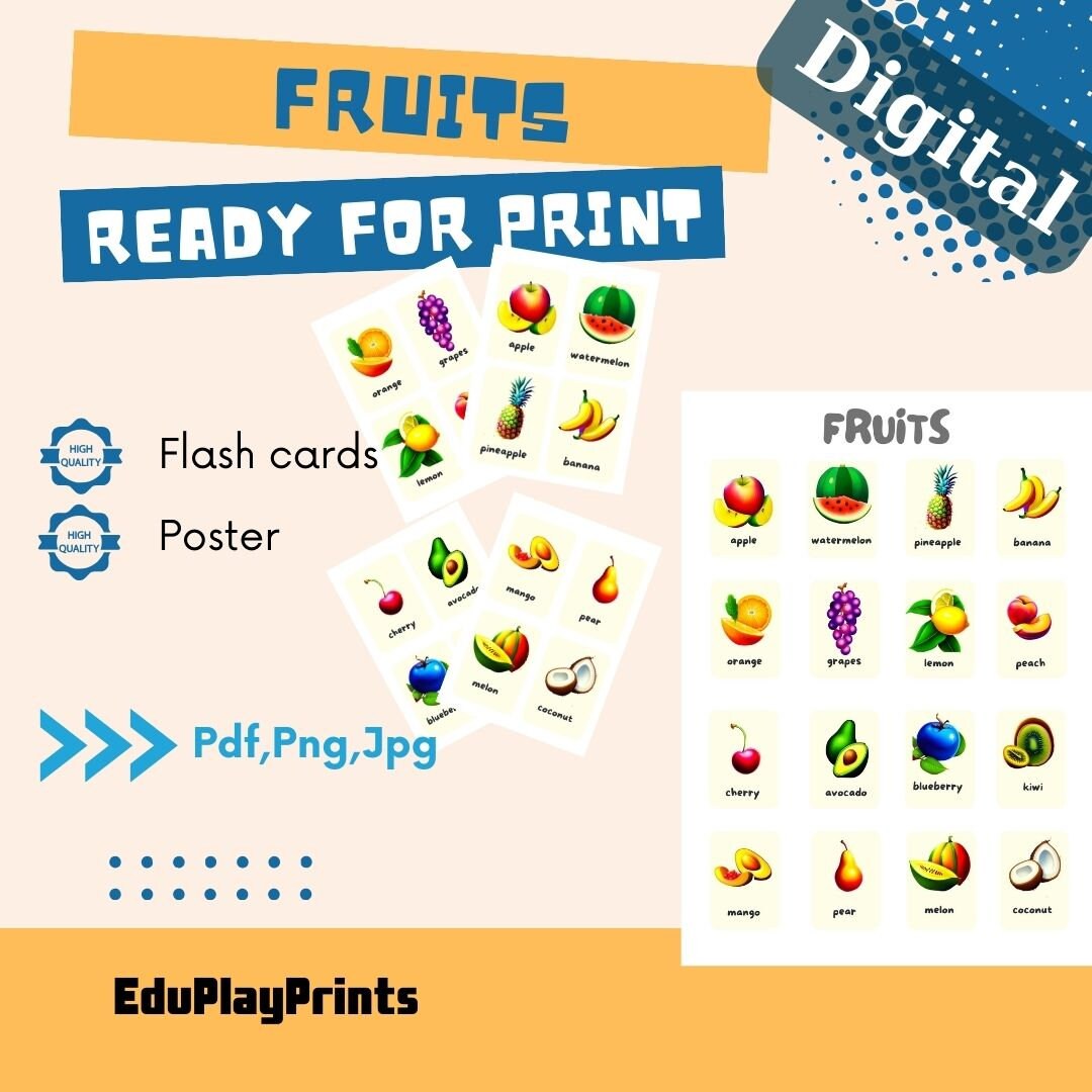 Fruits Flashcards and Poster-montessori Educational Material - Etsy