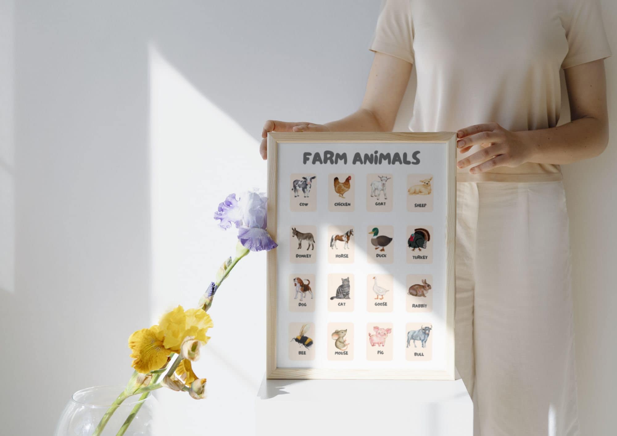 Farm Animals Flashcards and Poster-montessori Educational Material - Etsy