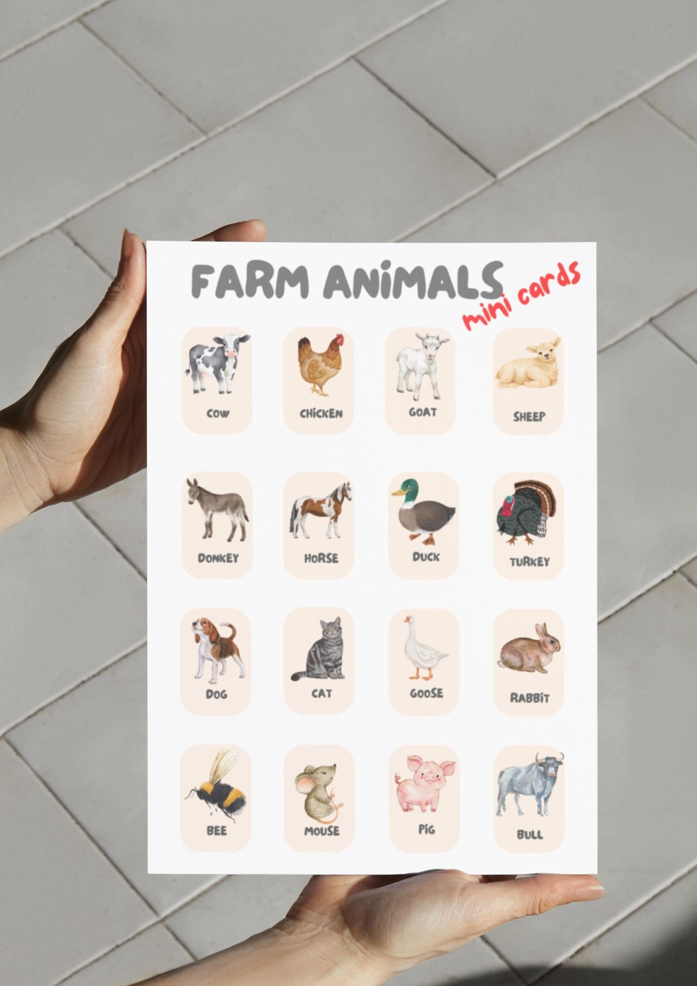 Farm Animals Full Set! Flashcards, Poster, Board Game. Montessori ...