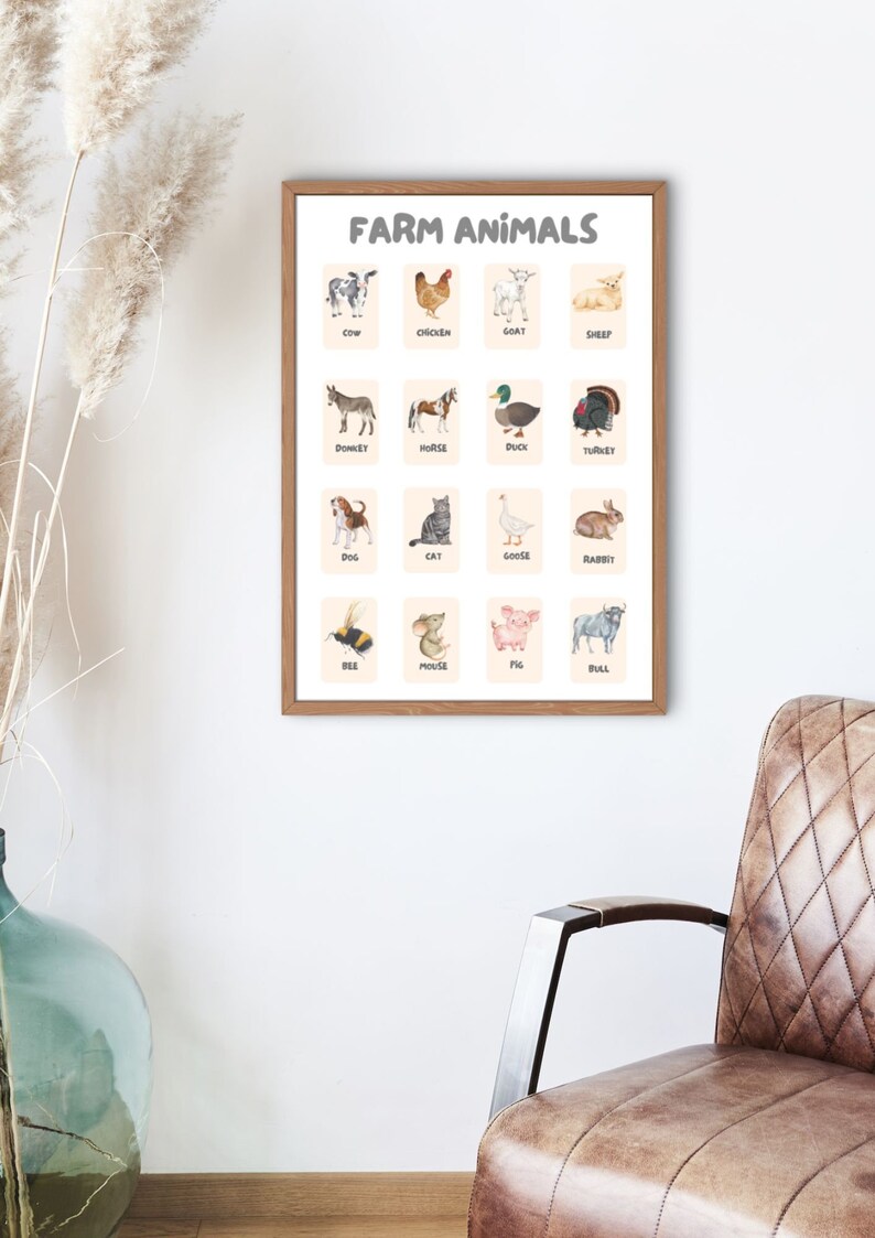 Farm Animals Flashcards and Poster-montessori Educational Material - Etsy