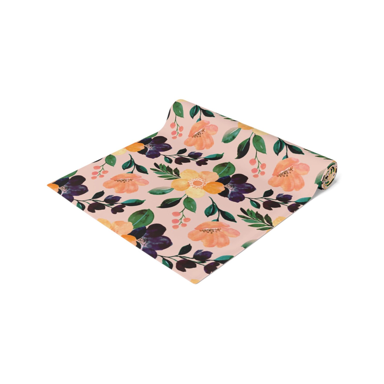 Peach Polyester Table Runner With Flower Pattern, Shades of Yellow ...