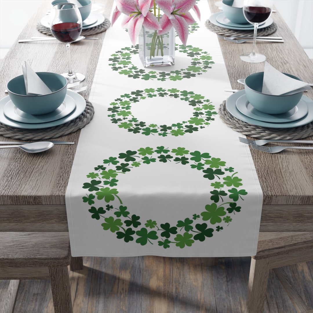 Shamrock Table Runner, St. Patrick's Day White Cotton Twill Table ...