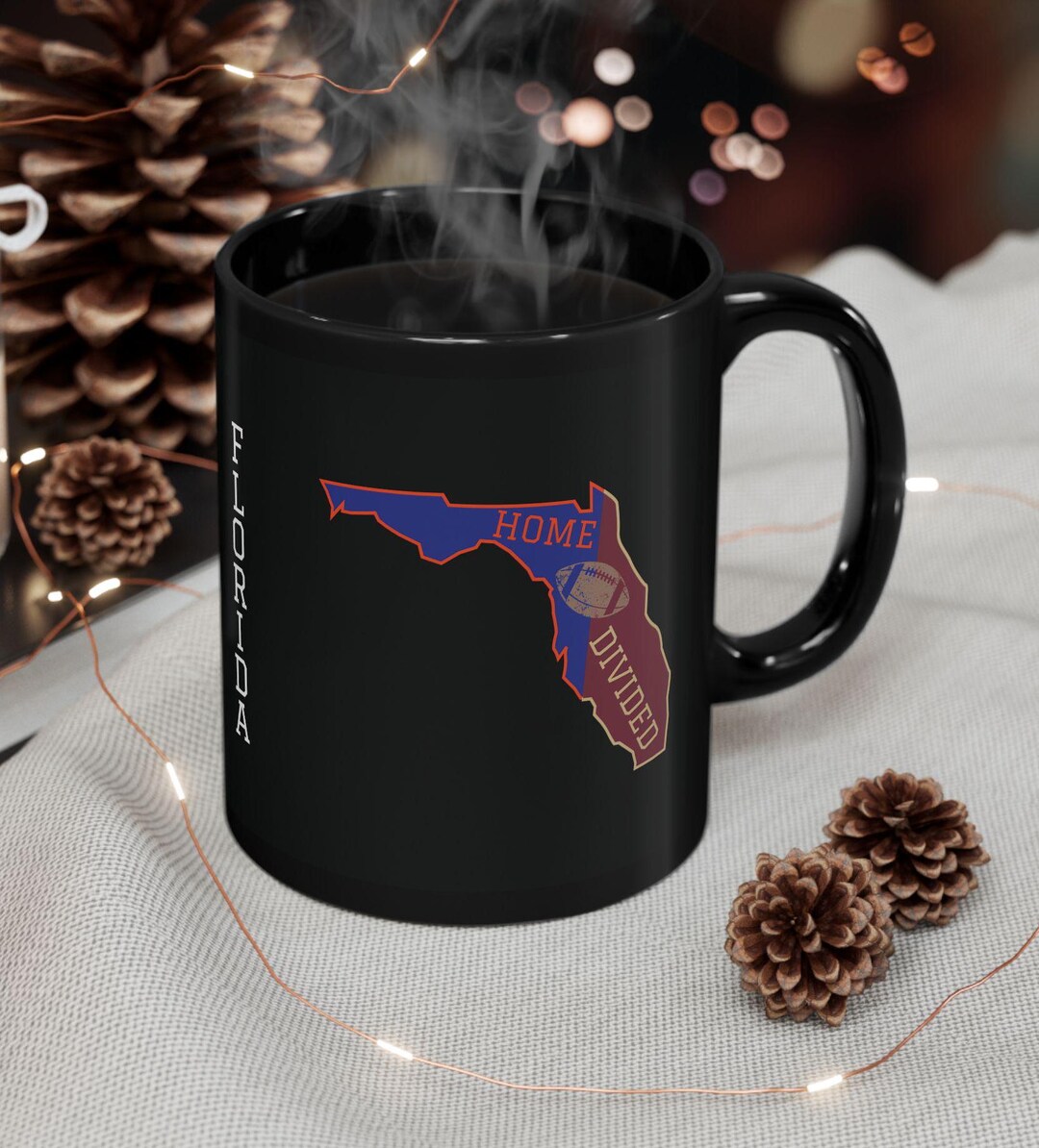 State of Florida Black Mug, Florida Home Divided Football Coffee Mug ...