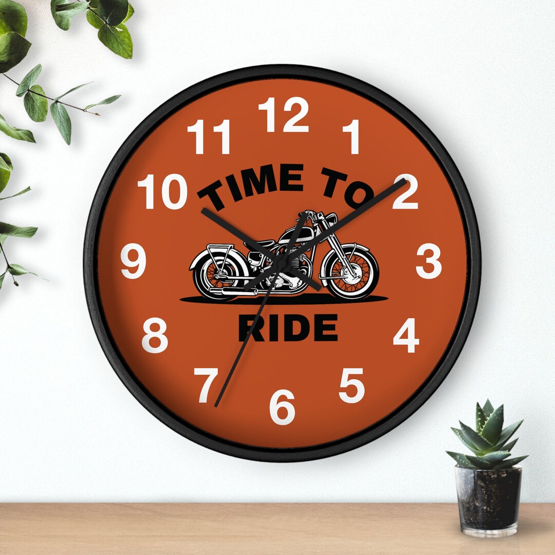 Time to Ride Motorcycle 10 Wall Clock, Motorcycle Black Wood Frame ...
