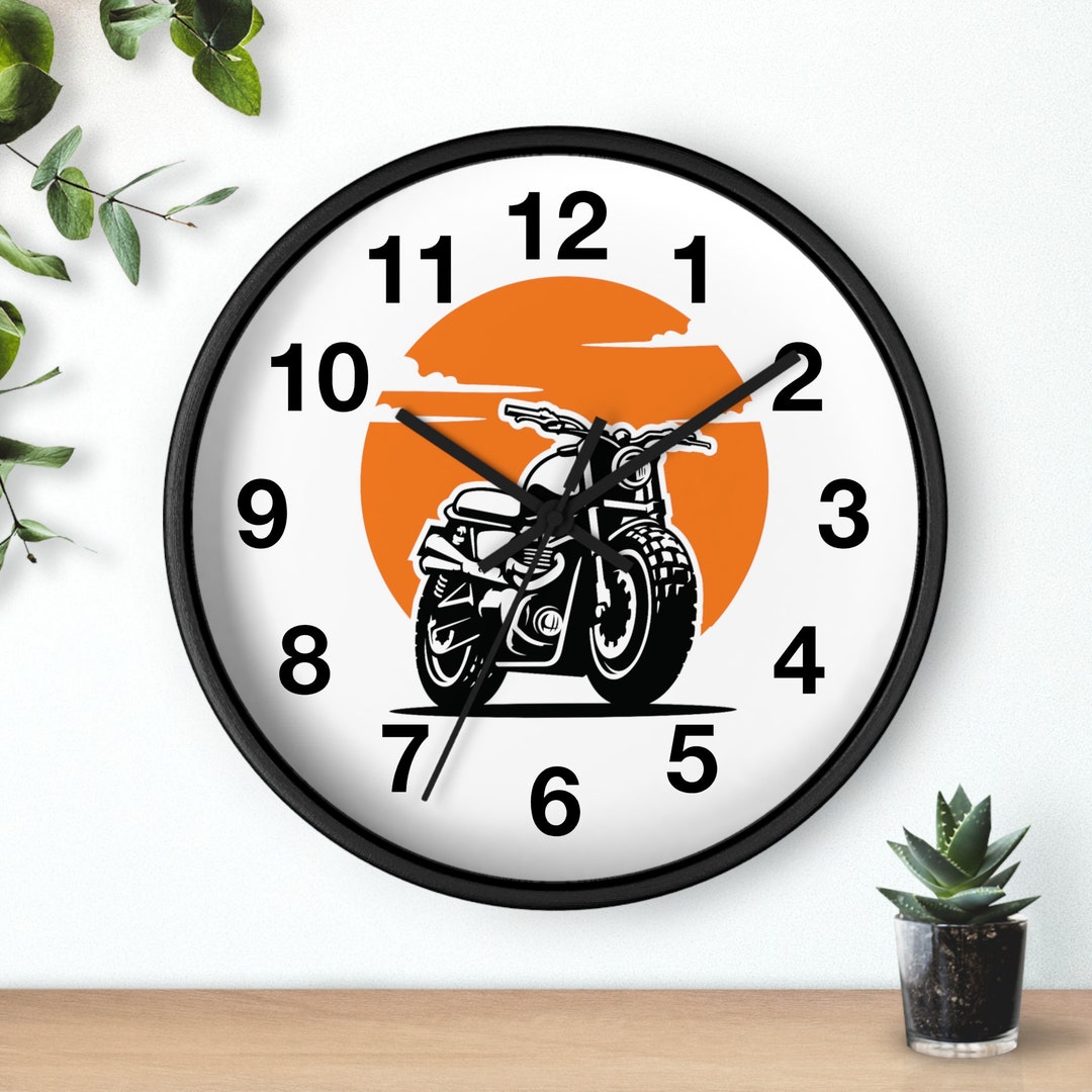 Unique Motorcycle Wall Clock 10 Round Clock, Orange Sky Background ...