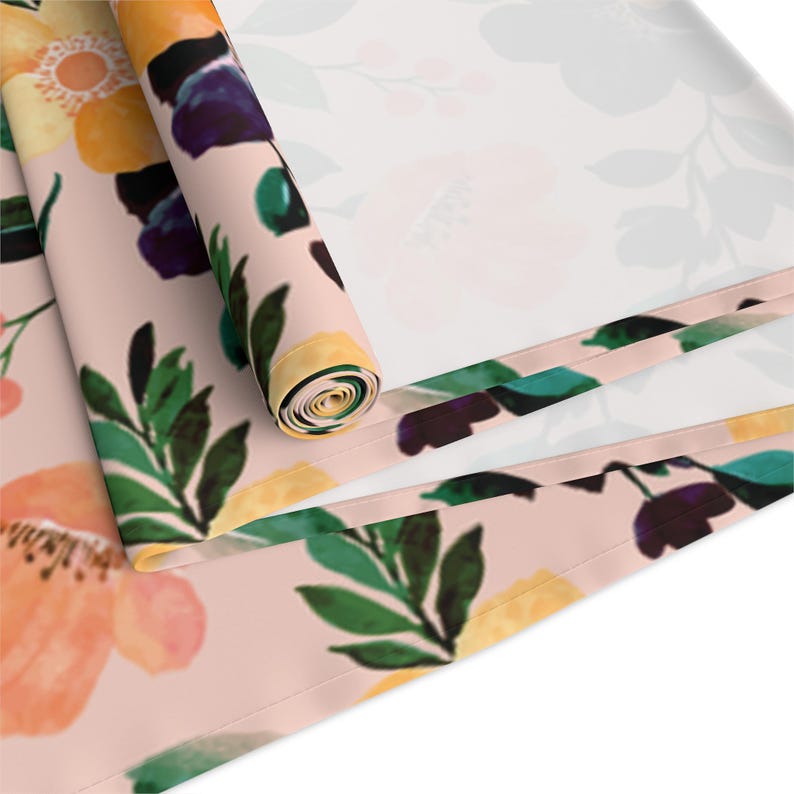 Peach Polyester Table Runner With Flower Pattern, Shades of Yellow ...