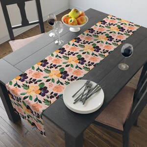 Peach Polyester Table Runner With Flower Pattern, Shades of Yellow ...