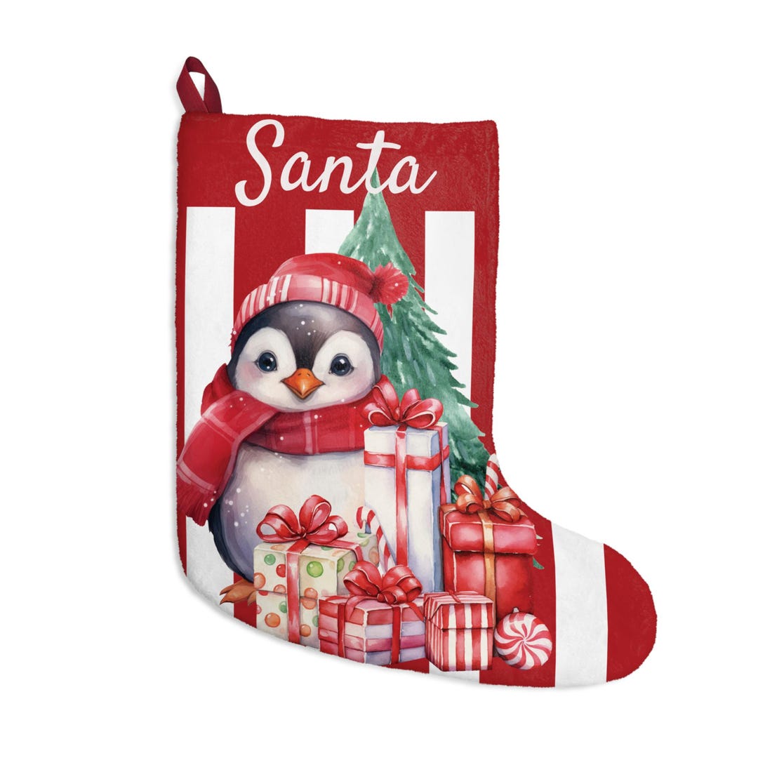Personalized Name Christmas Stocking, Cute Christmas Penguin Fleece ...