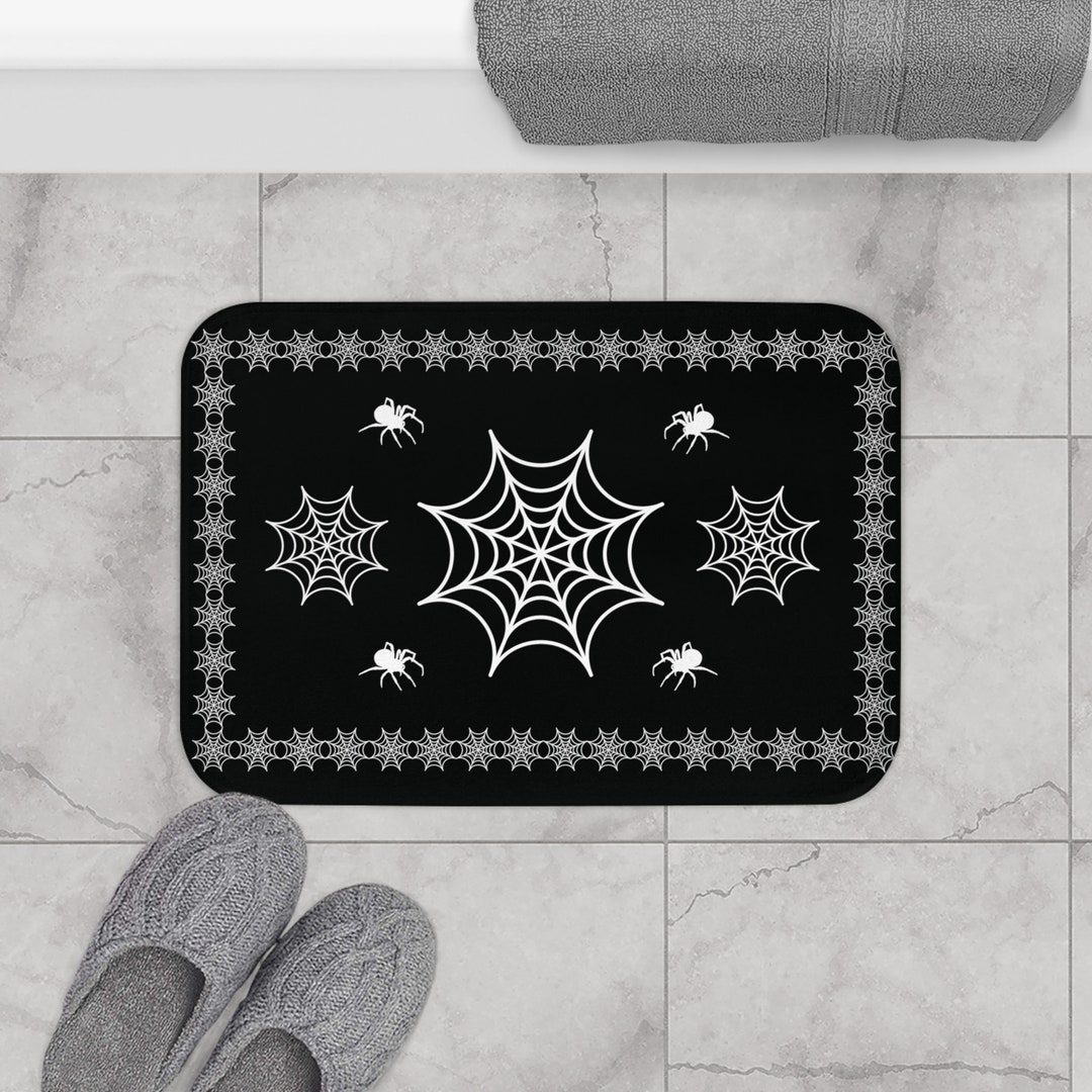 Spider Webs Microfiber Memory Foam Bath Mat, Black Bath Mat With Spider ...