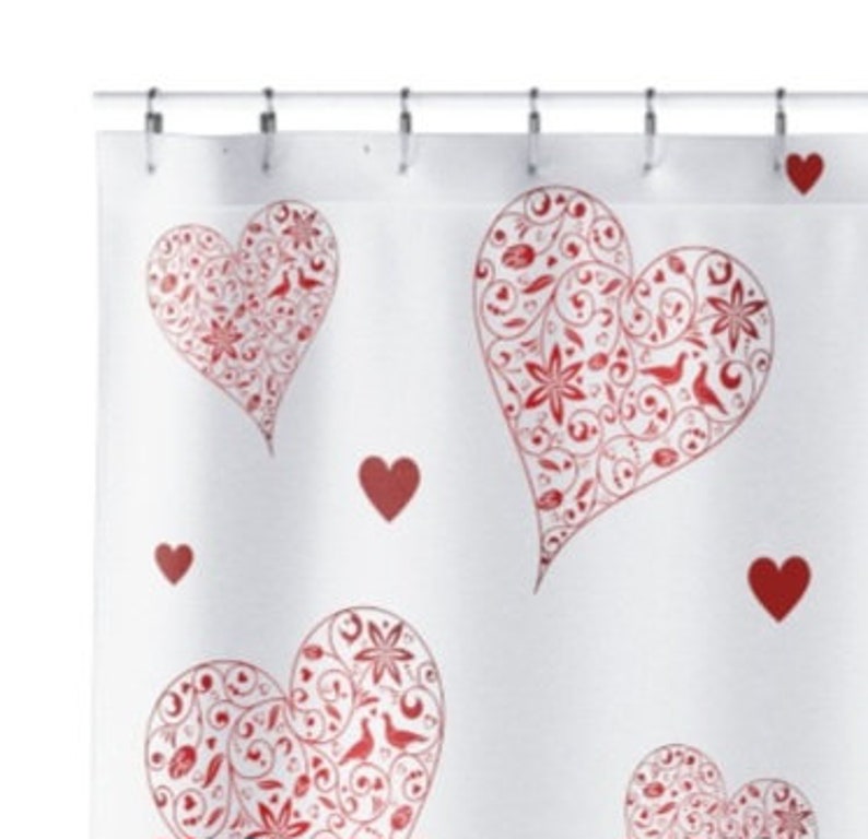 Romantic Floral and Bird Design White Polyester Shower Curtain With Red ...