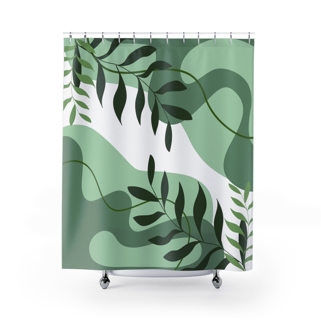 Abstract Green Leaf Shower Curtain Vibrant Design Polyester Shower ...