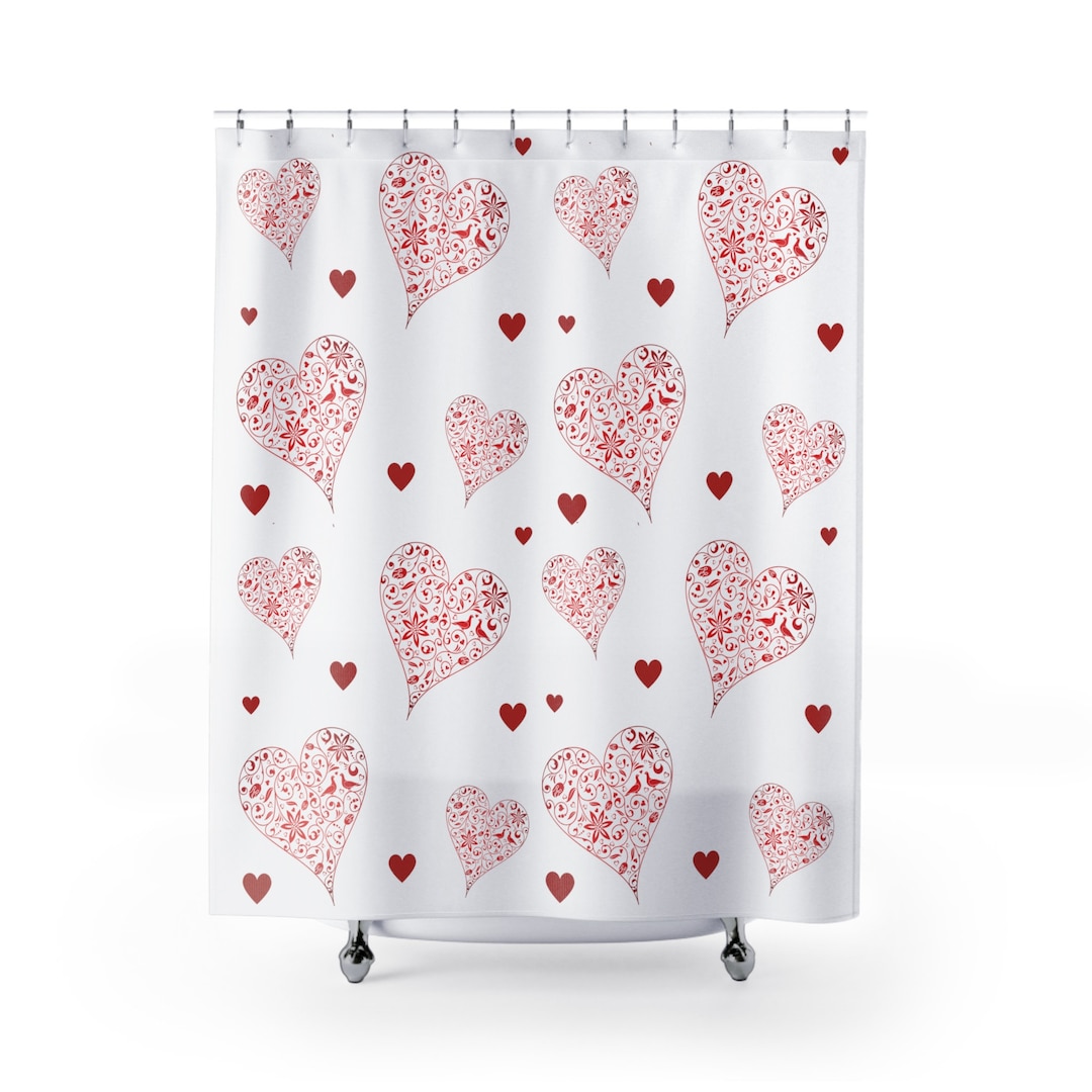 Romantic Floral and Bird Design White Polyester Shower Curtain With Red ...