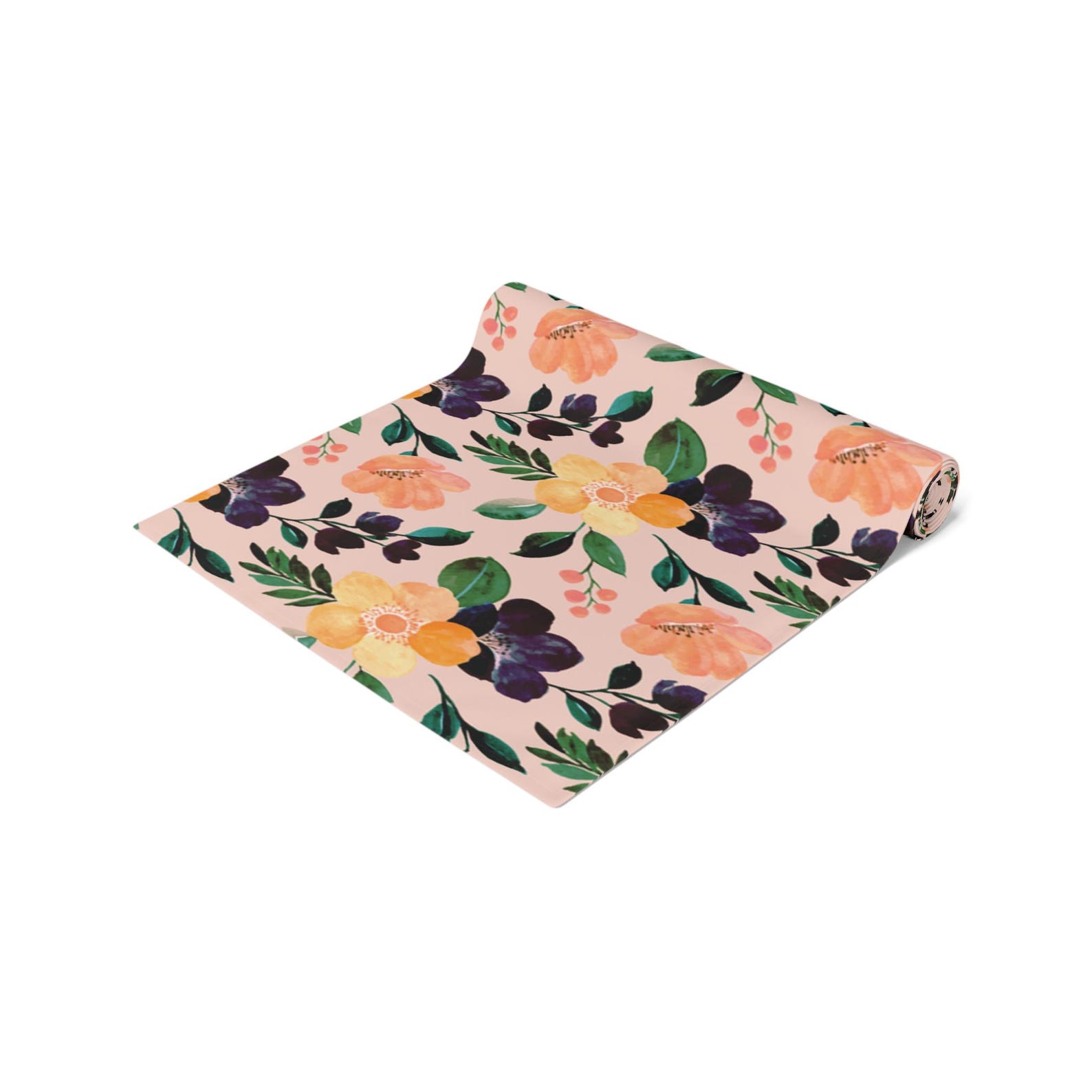 Peach Polyester Table Runner With Flower Pattern, Shades of Yellow ...