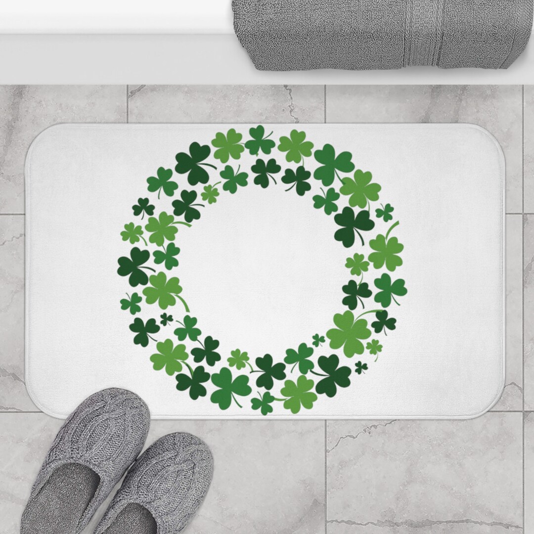 Shamrock Design Memory Foam Microfiber Bath Mat, White St. Patrick's ...