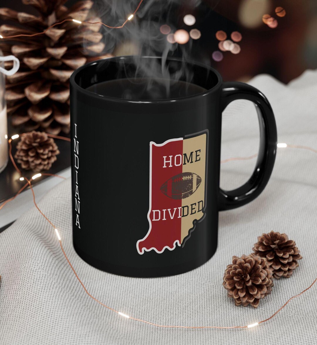 State of Indiana Black Mug, Indiana Home Divided Football Coffee Mug ...