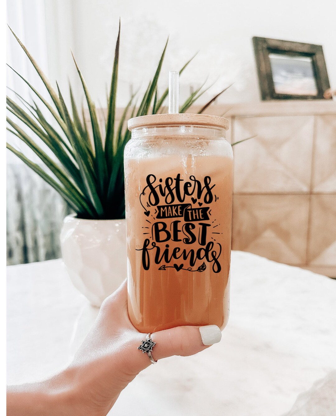Sisters best Friends Custom Glass Cup, Iced Coffee Cup Gift for Best ...