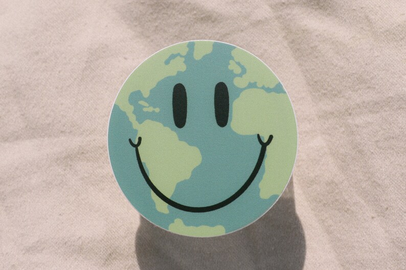Smiley Earth Sticker - Etsy