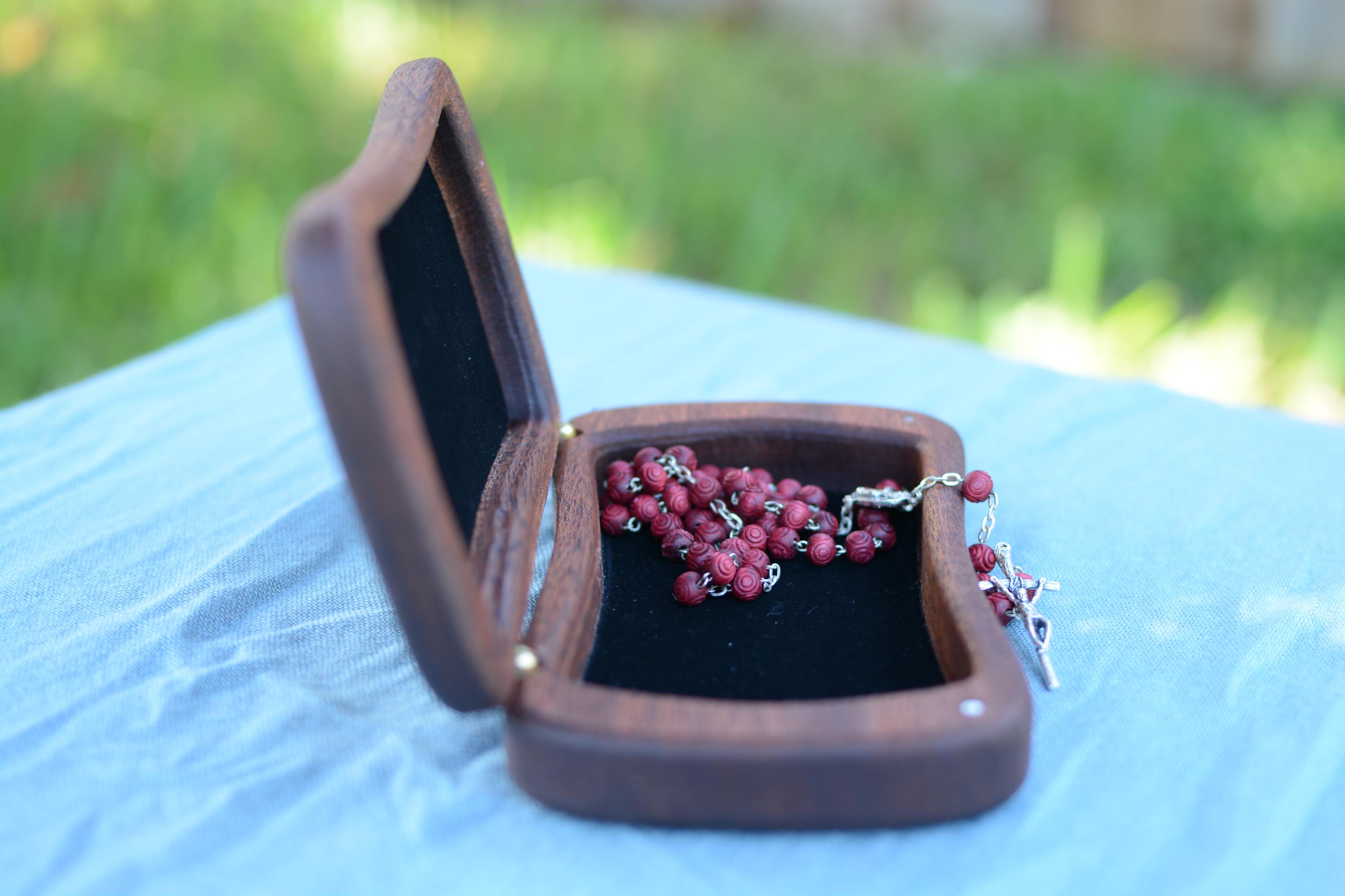 Handcrafted African Mahogany Trinket Box: Marian Rosary Keepsake - Etsy