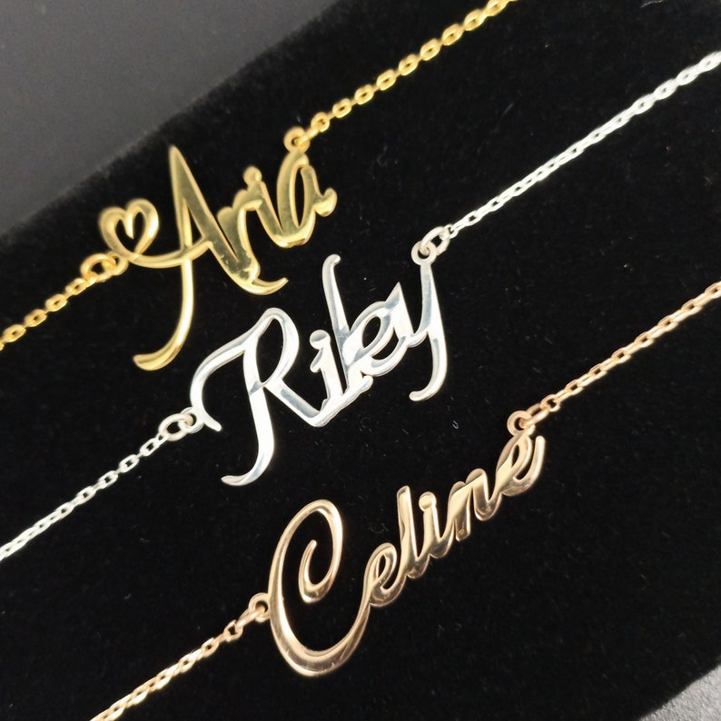 14k Solid Gold Name Necklace Nameplate Necklace Dainty Name Necklace