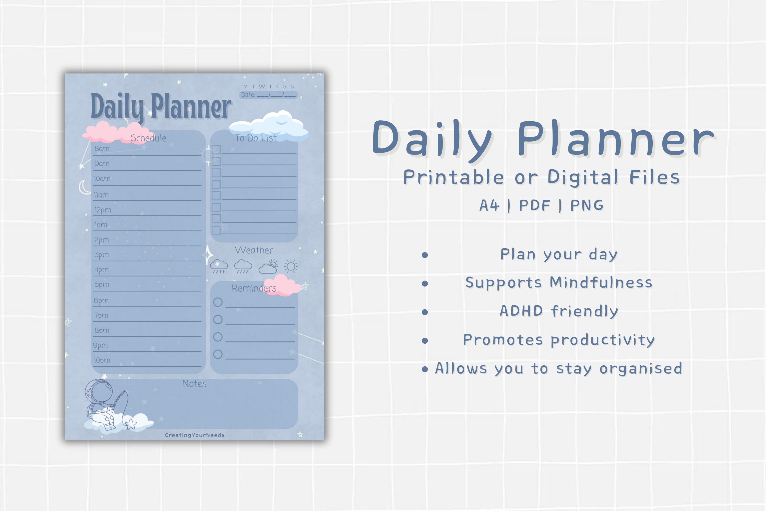 Space Clouds Planners Printable Planner Digital Planner Blue Diary ...