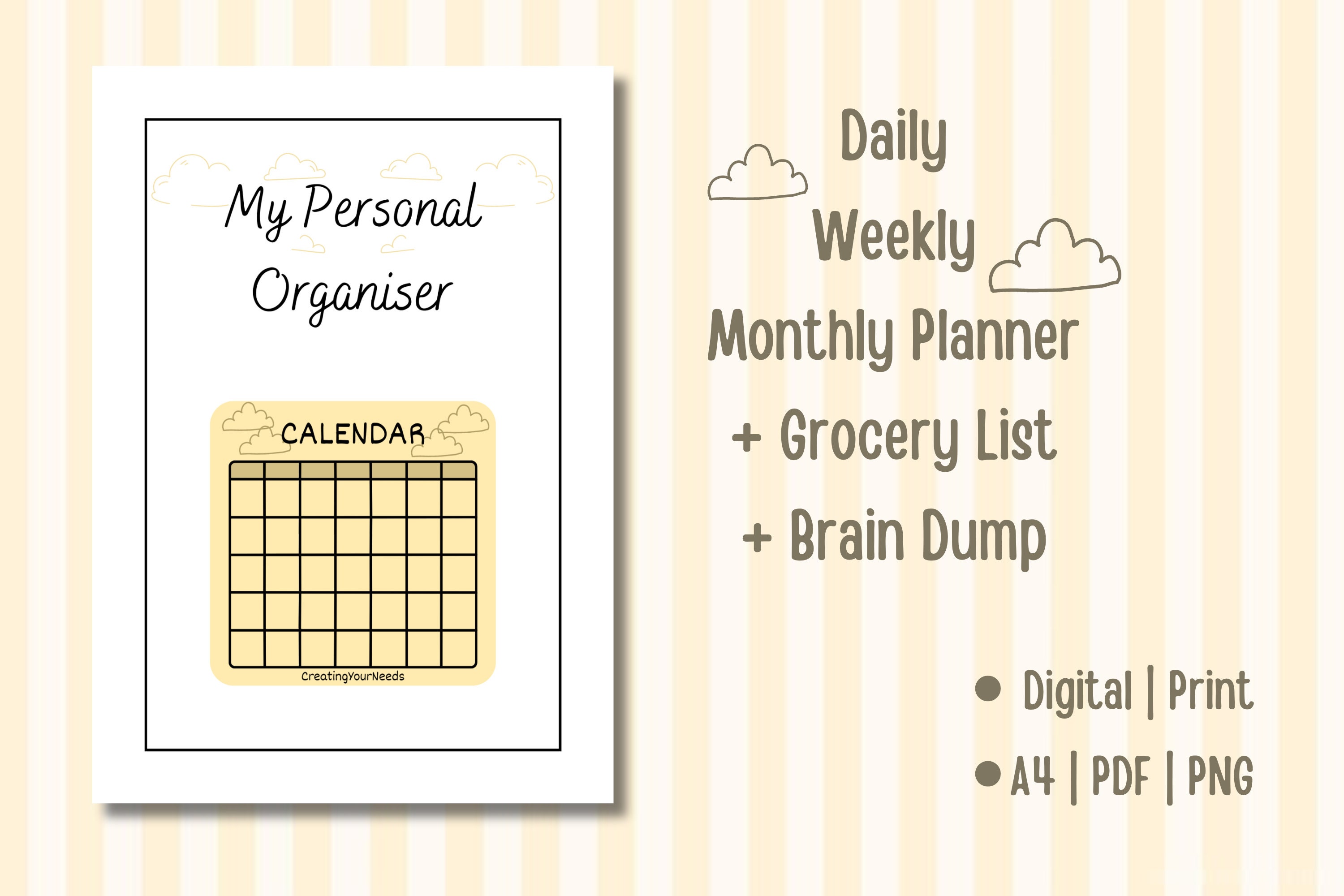 Yellow Plain Daily Planner Printable Planner Digital Planner Cute ...