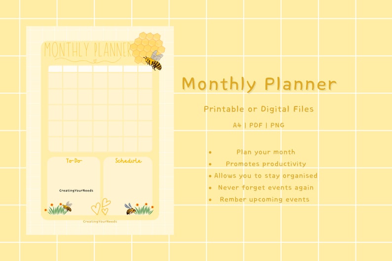 Bumble Bee Planners Printable Planner Digital Planner Yellow Diary ...