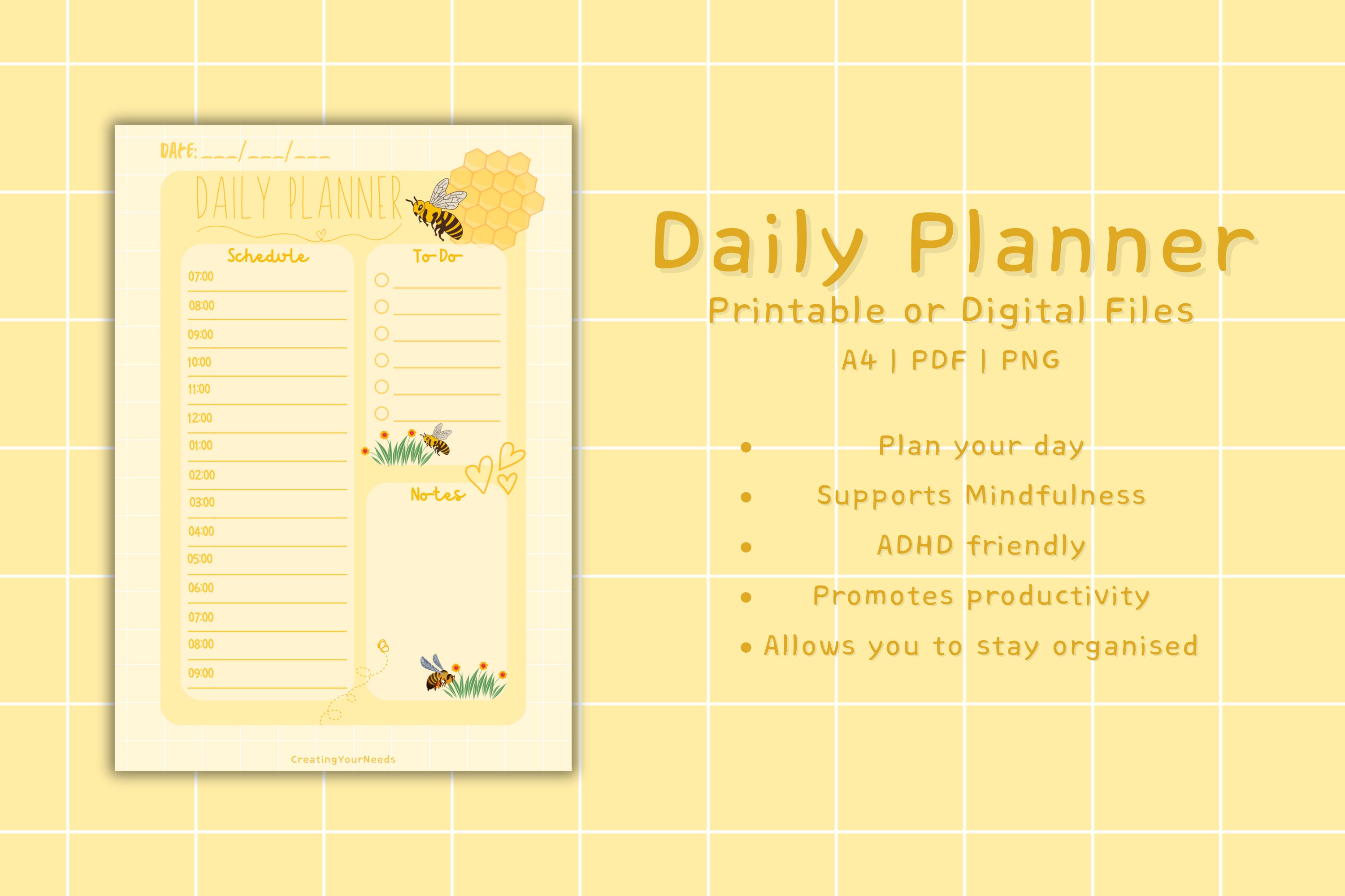 Bumble Bee Planners Printable Planner Digital Planner Yellow Diary ...
