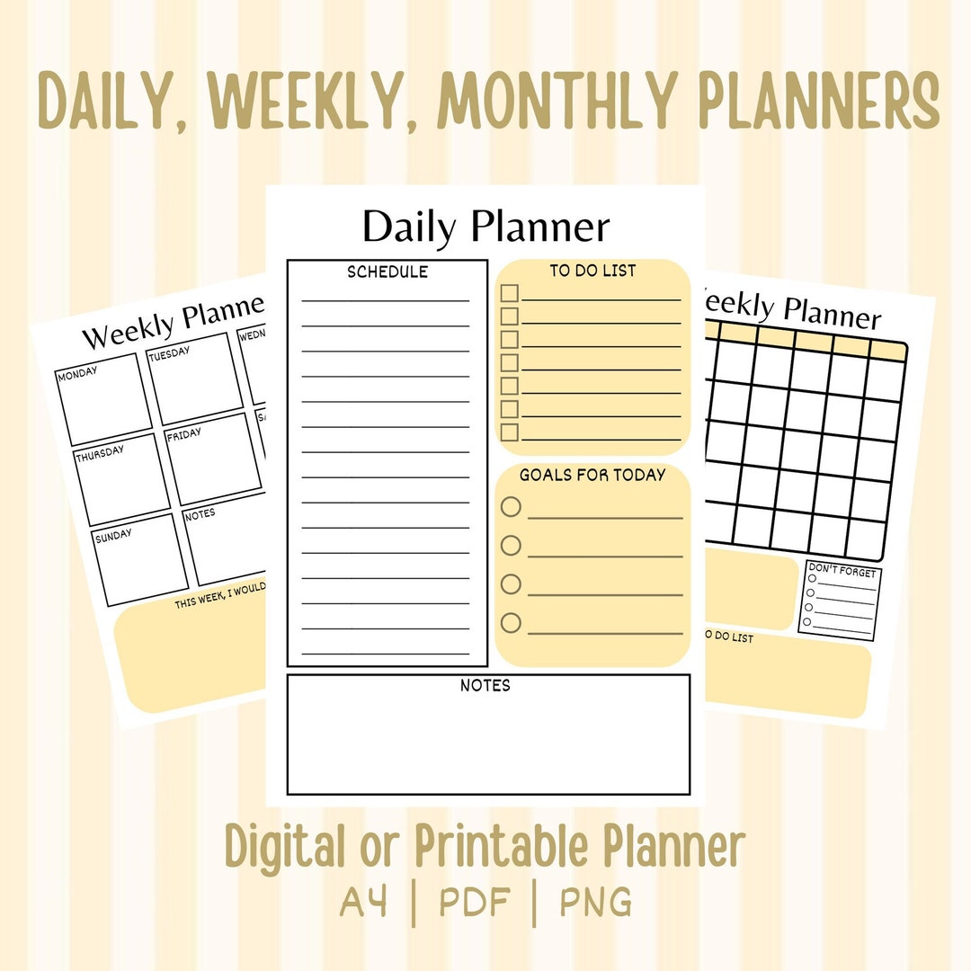 Yellow Plain Daily Planner Printable Planner Digital Planner Cute ...