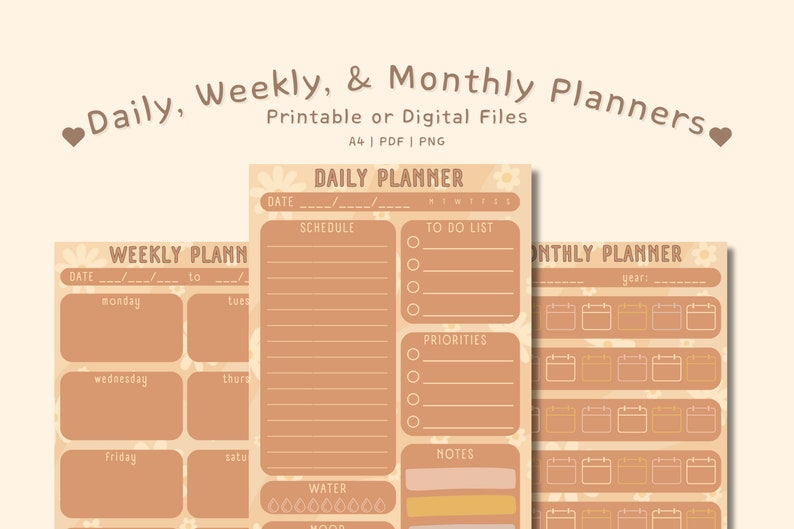 Brown Floral Daily Planner Printable Planner Digital Planner Cute ...
