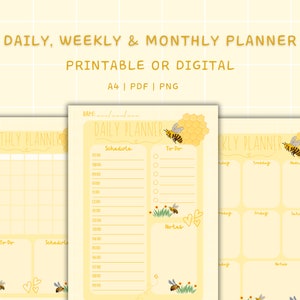 Bumble Bee Planners Printable Planner Digital Planner Yellow Diary ...