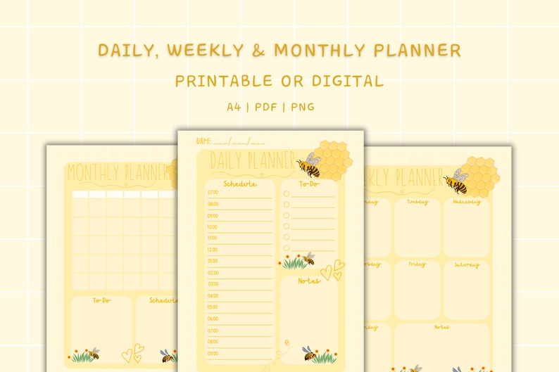 Bumble Bee Planners Printable Planner Digital Planner Yellow Diary ...