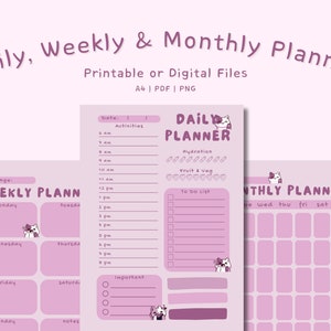 Cat Planners Printable Planner Digital Planner Purple Diary Organiser ...