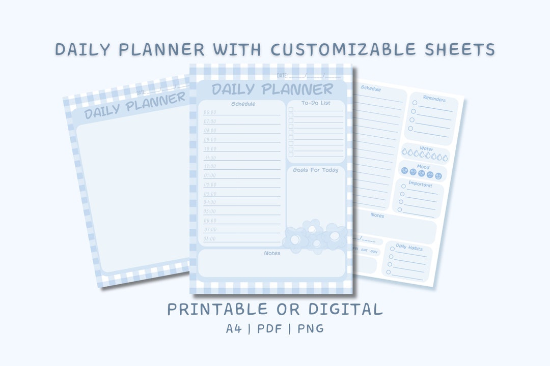Blue Gingham Daily Planner Printable Planner Digital Planner Cute Blue ...
