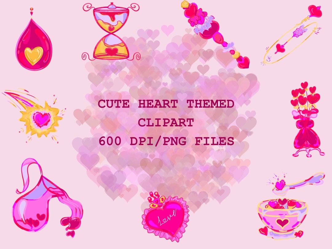 Cute Heart Themed Clipart PNG | Valentines Day Doodle Digital Designs ...