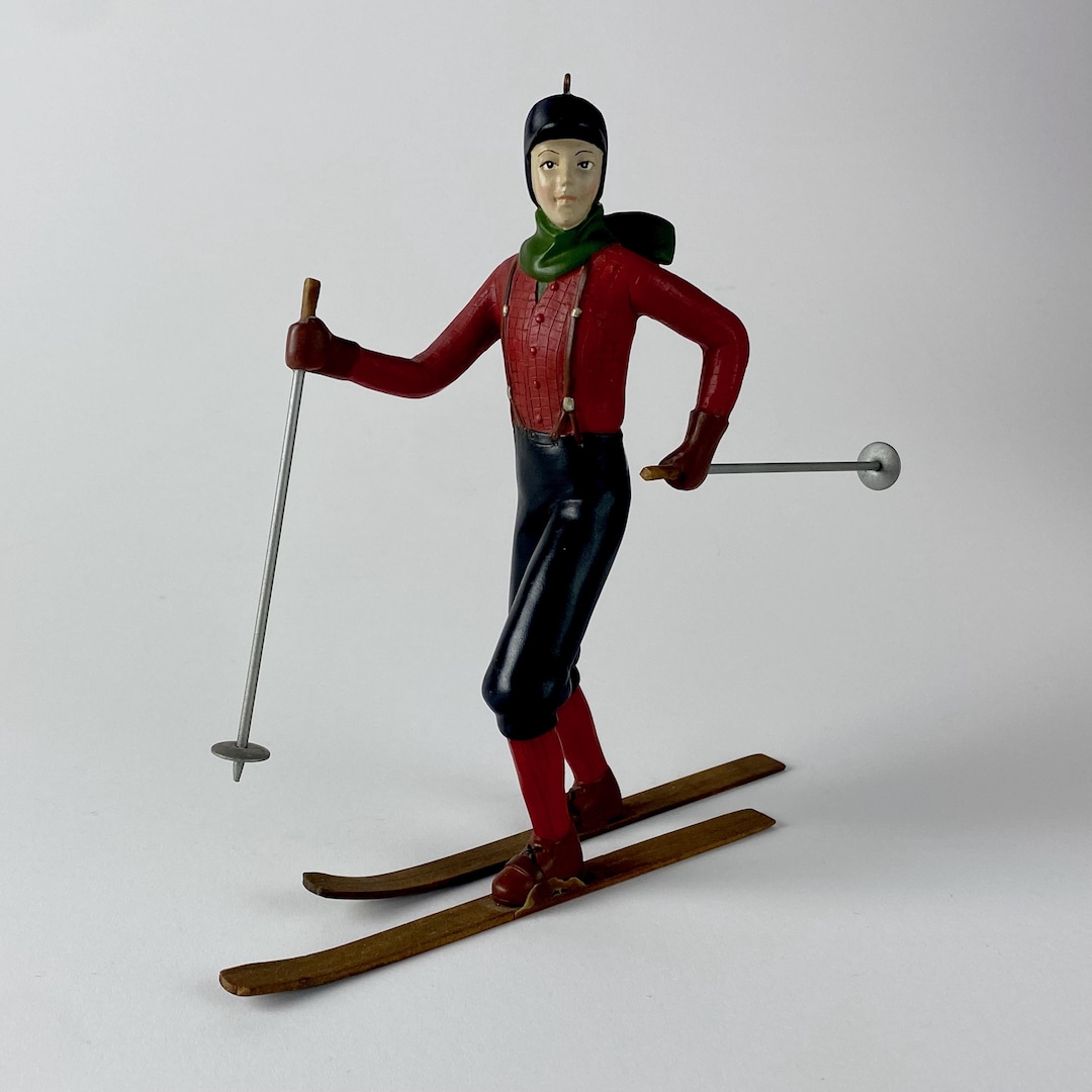 Charming Vintage Snow Skier Figurine – Hand-painted Resin With Wood ...