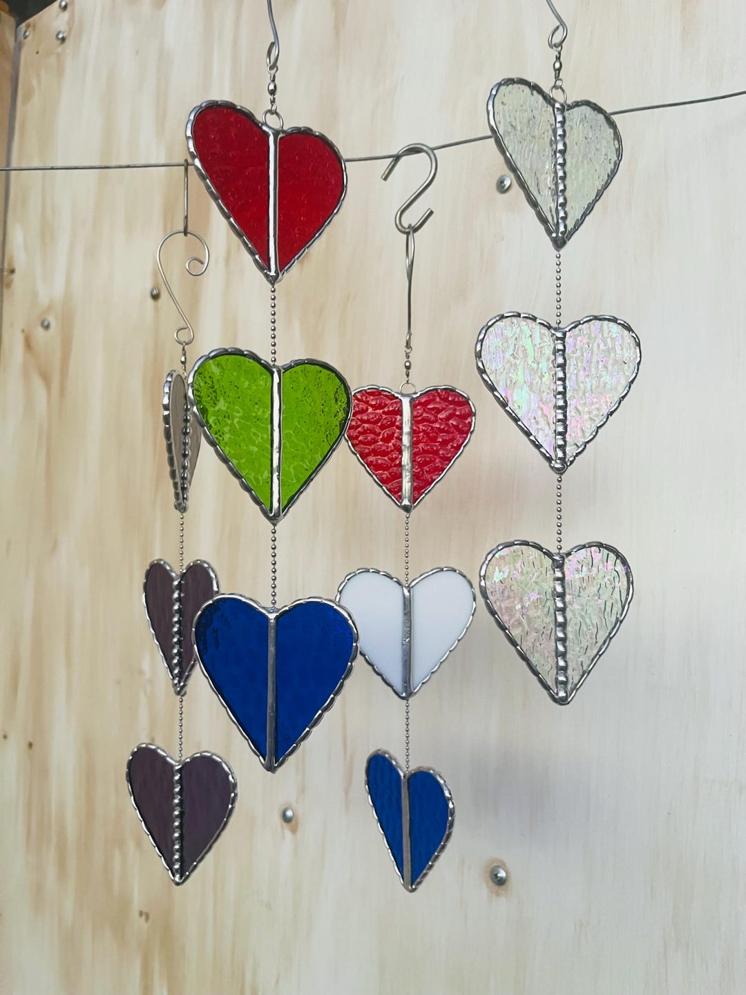 Stained Glass Handmade Triple Hearts - Etsy