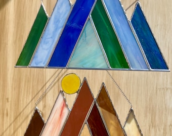 Winter Mountain Scene Stained Glass Corner Panel//blue Stained Glass - Etsy